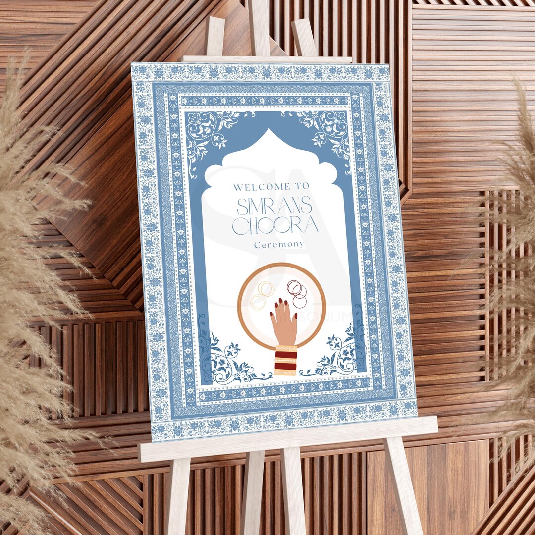 Choora Ceremony Welcome Sign | Blue & White Indian Wedding Decor ...