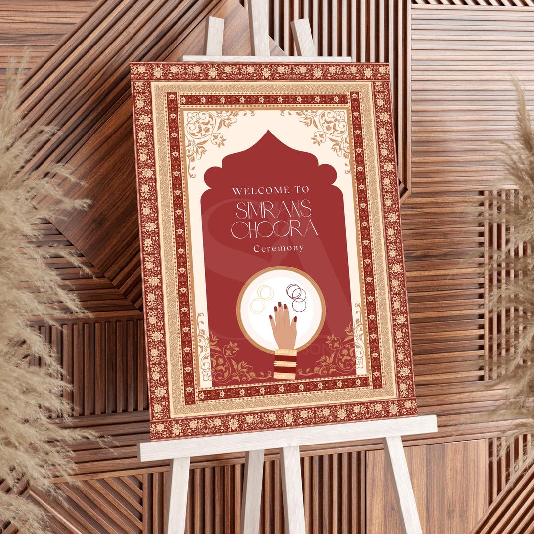 Choora Ceremony Welcome Sign | Red & Gold Indian Wedding Decor (digital ...