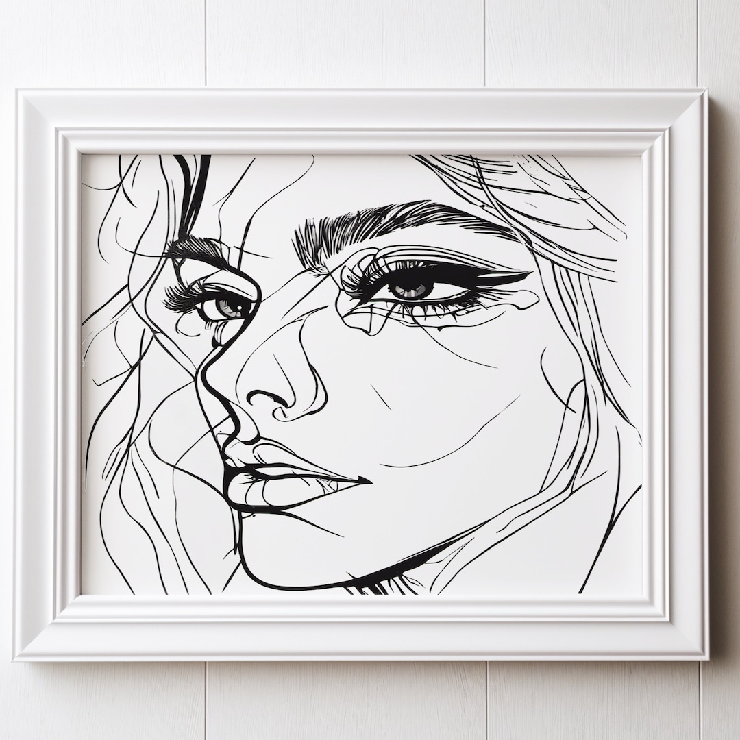 Woman Line Art Prints, Aesthetic Room Decor, Digital Art, Minimalist ...