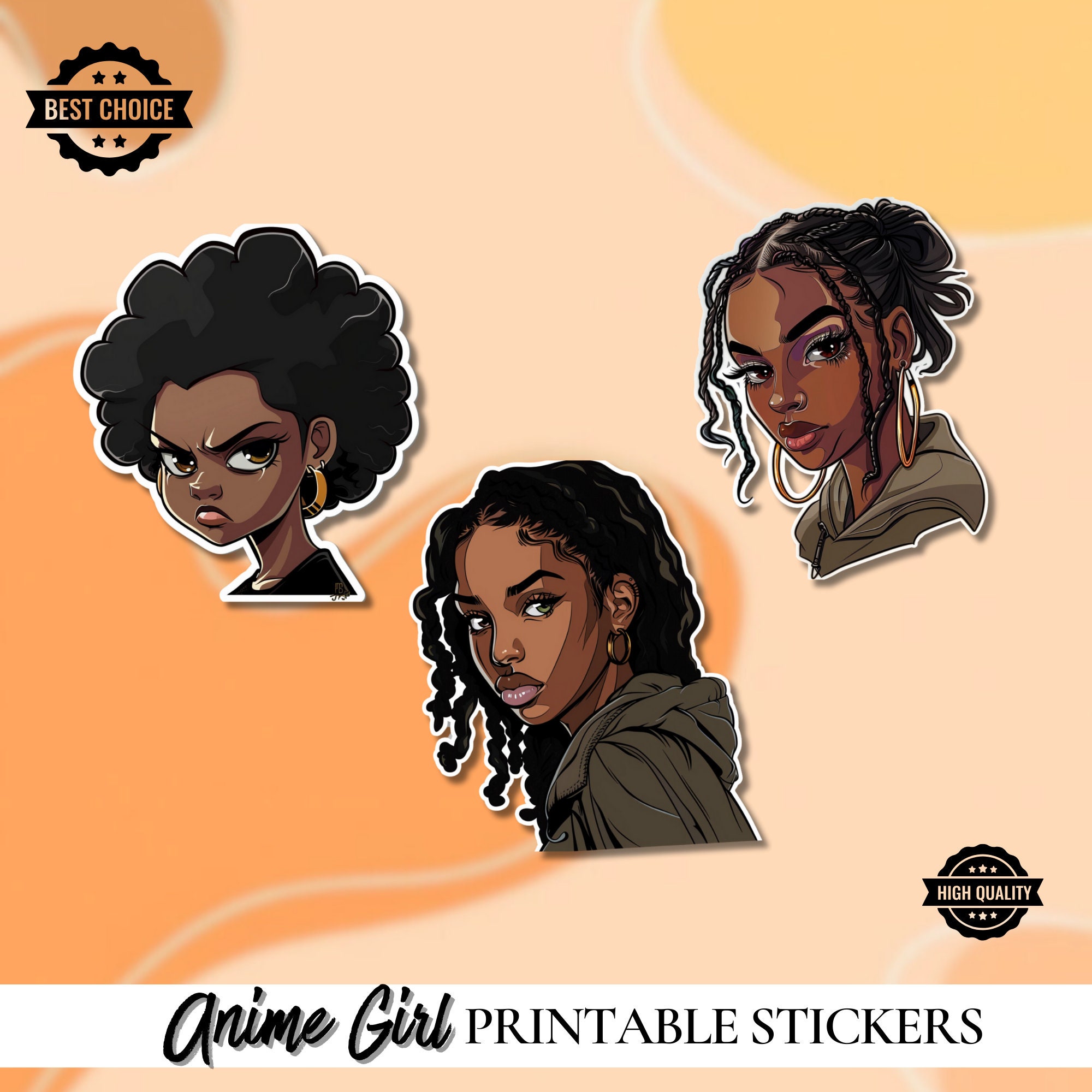 Angry Anime Girl Stickers Set - Black Girls Clipart - 5 Sets of ...