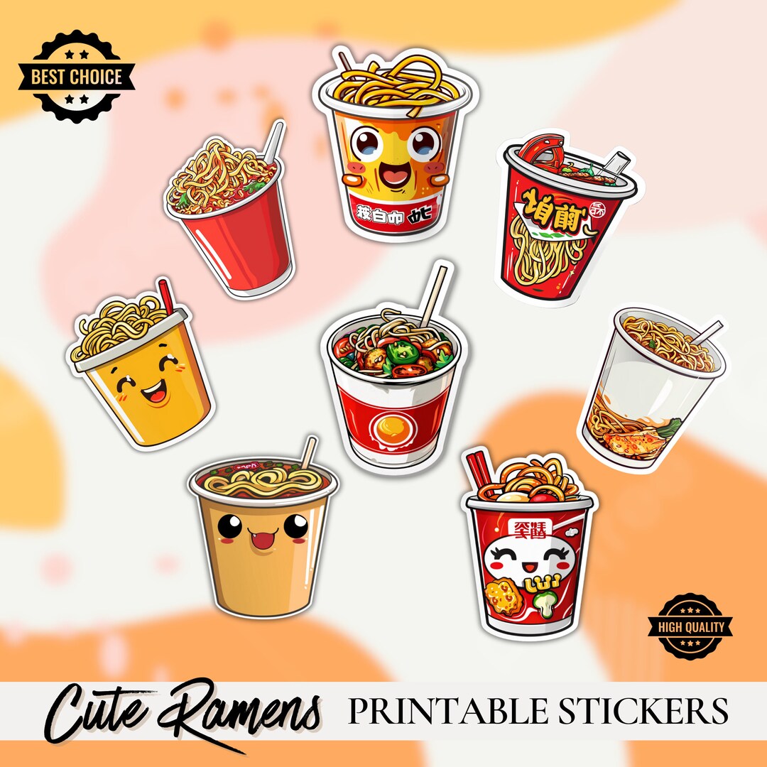 Ramen Kawaii Stickers - Ramen Lover Stickers - Digital Laptop Stickers ...