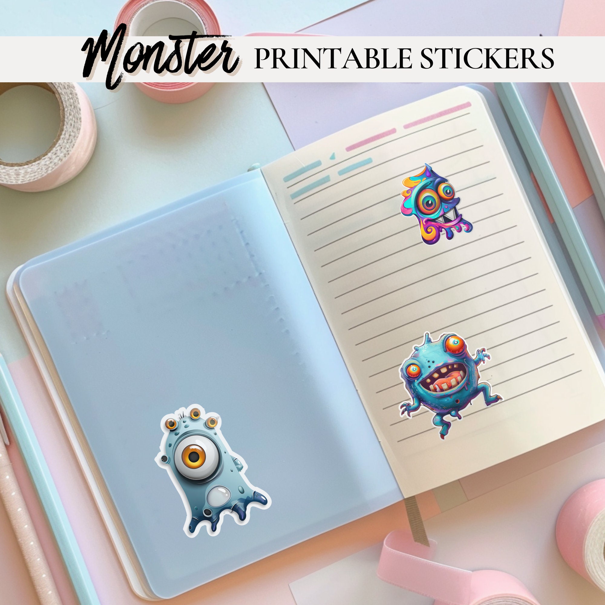 Animated Monsters Stickers Set - Creepy Monster Sticker - Journal ...