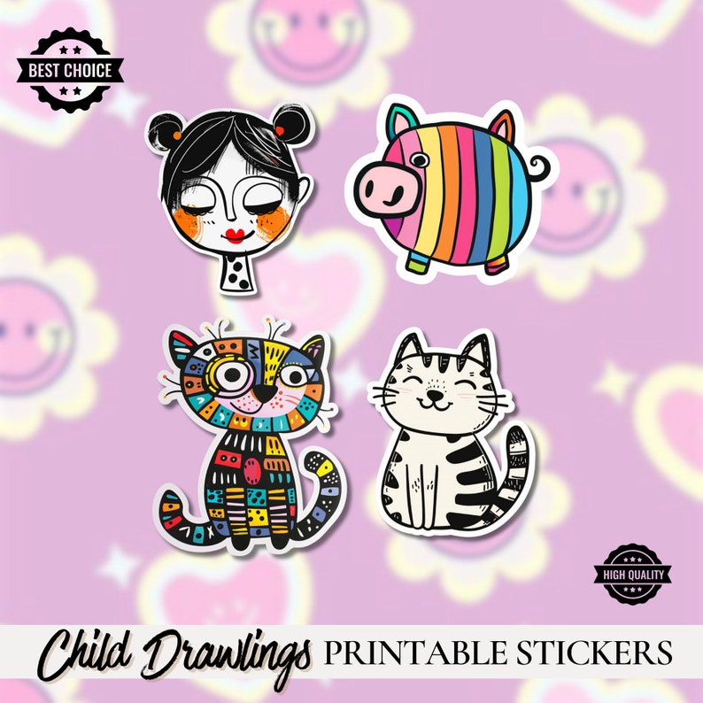 Child Drawing Stickers - Drawing Stickers - Digital Download Sticker ...