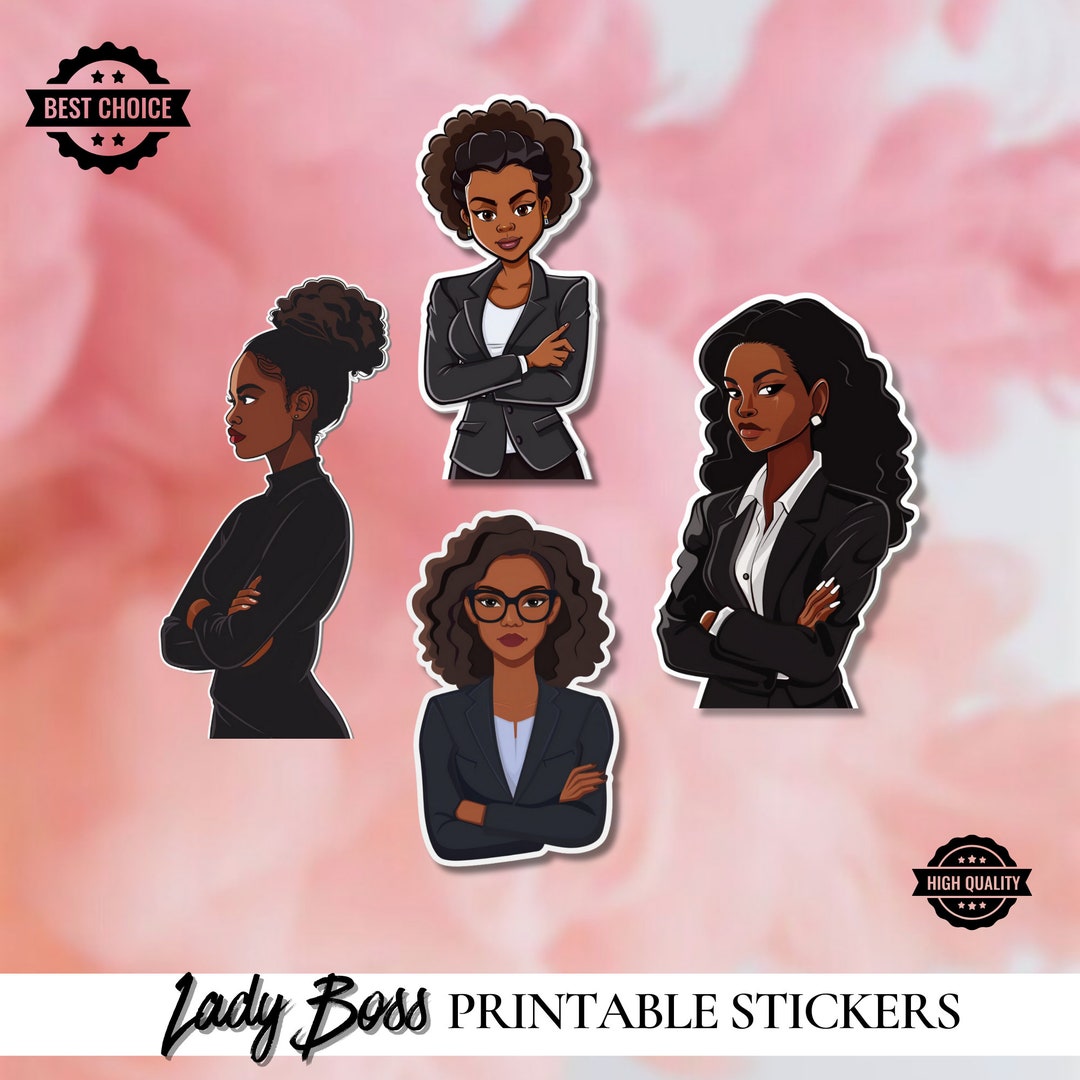 Boss Lady Digital Stickers - Afro Girl Clipart - Notebook Stickers ...