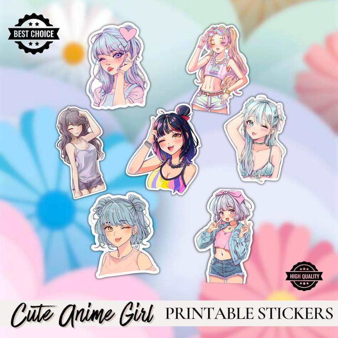 Anime Girl Stickers - Cute Anime Girl Stickers - Instant Download ...