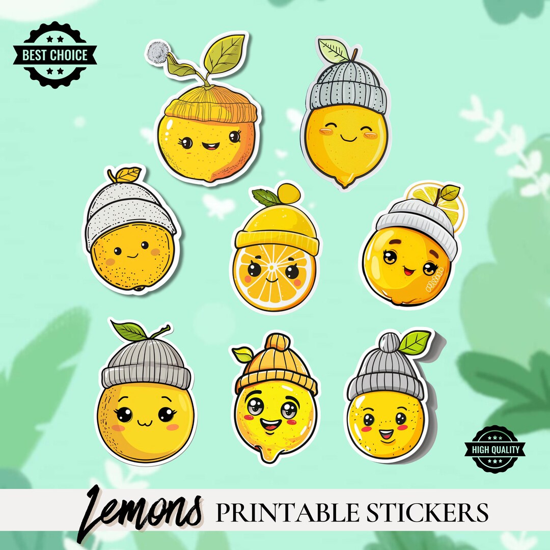 Printable Lemon Stickers - Kawaii Lemon Stickers - Instant Download ...