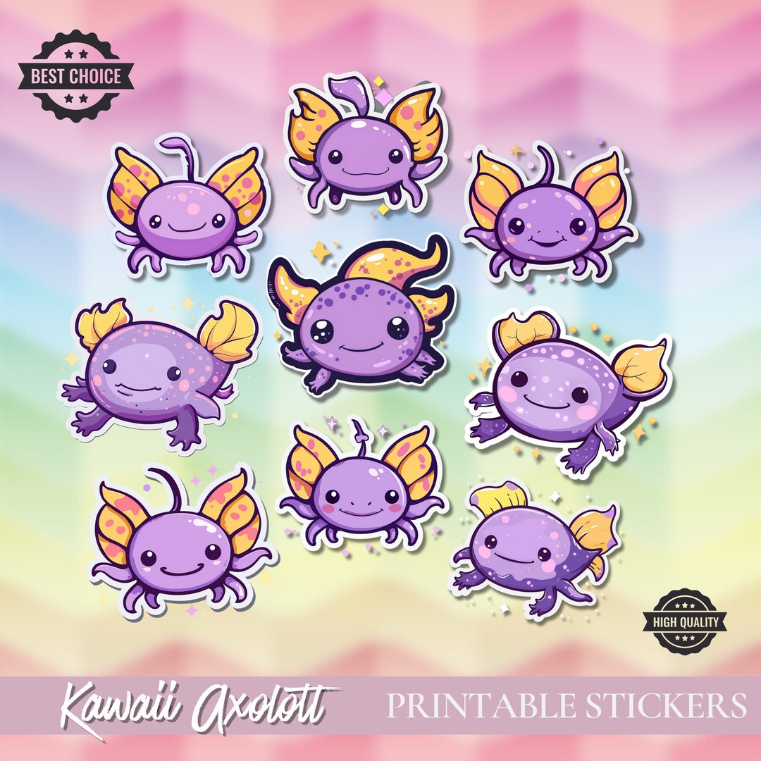 Printable Kawaii Axolotl Stickers - Sea Animal Sticker, Cute Animal ...