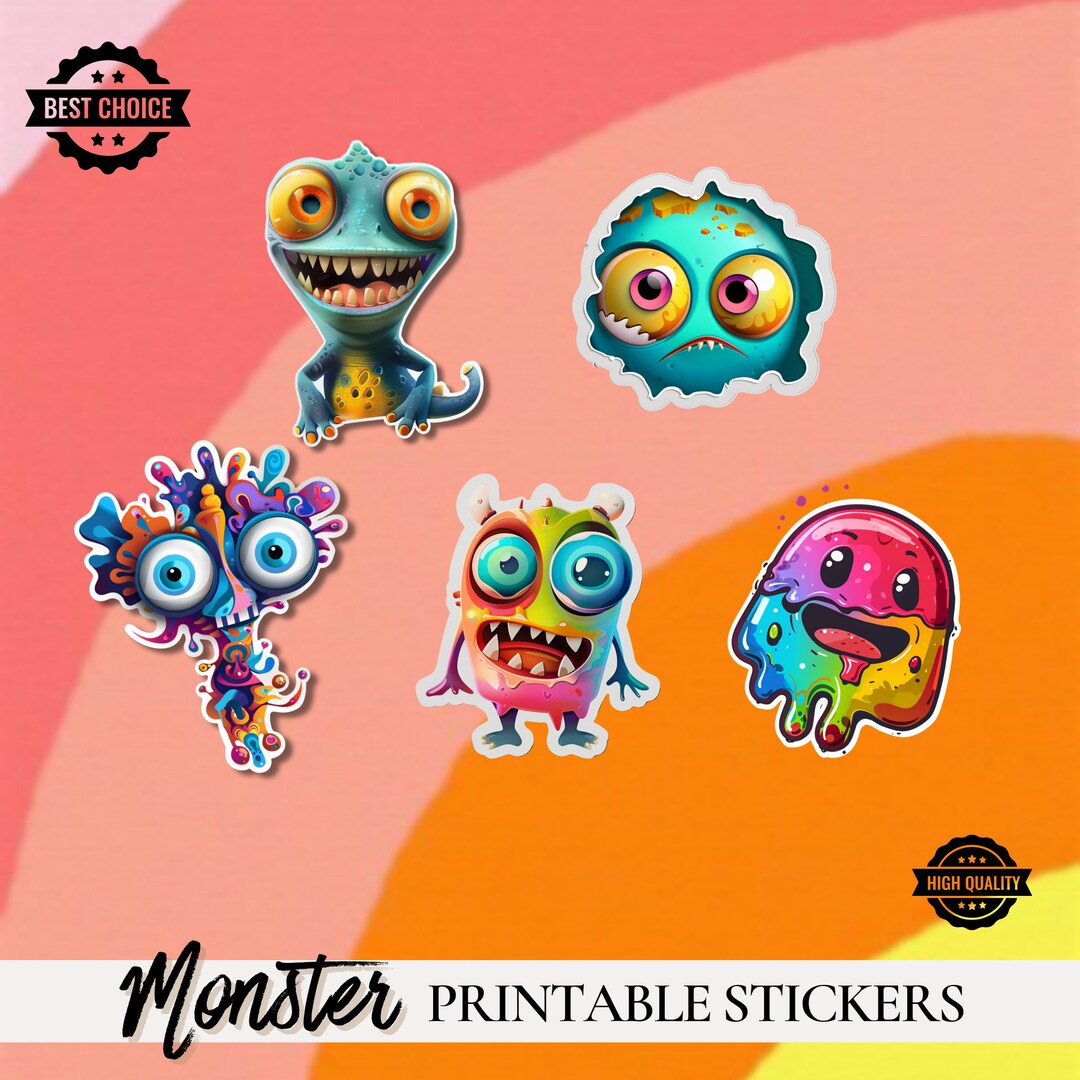 5 Monsters Stickers Set - Animated Monster Stickers - Journal Stickers ...
