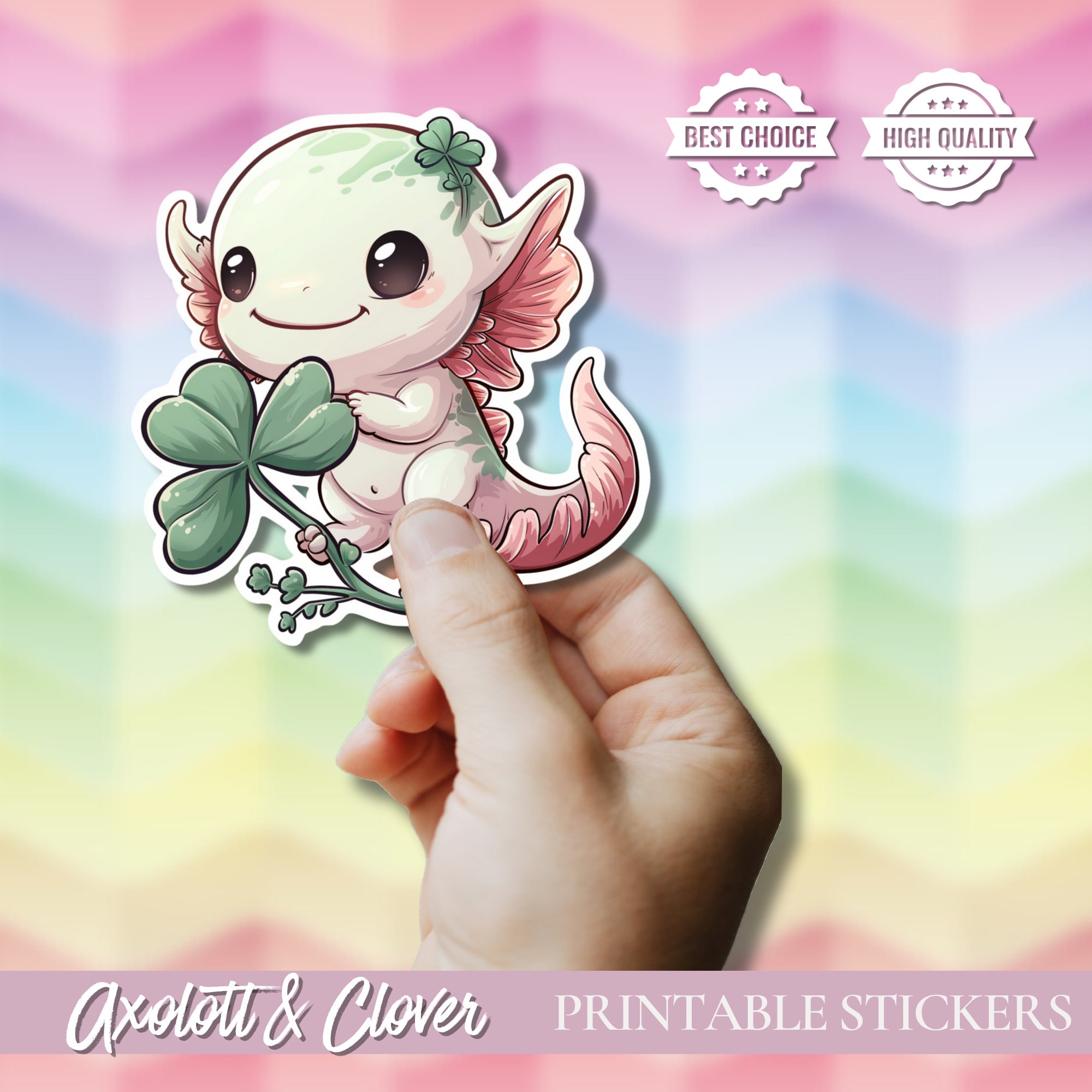 Printable Axolotl & Clover Stickers - Sea Animal Sticker - Cute Animal ...