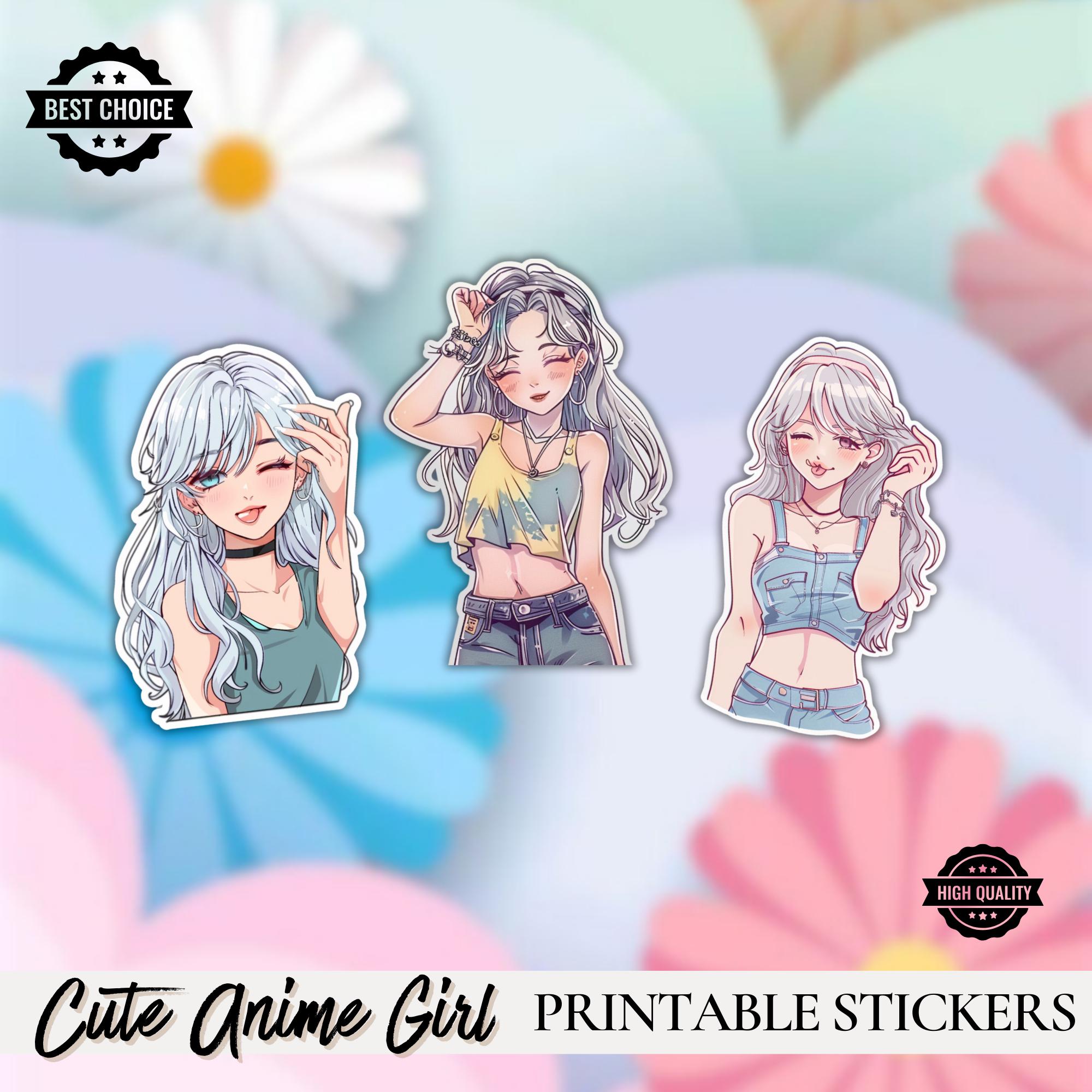 White Anime Girl Stickers Kawaii Anime Girl Stickers Instant Download ...