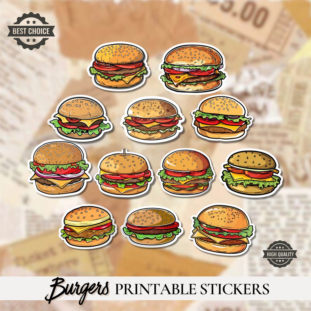 Printable Burgers Stickers Set - Burgers Lover's Stickers - Fast Food ...