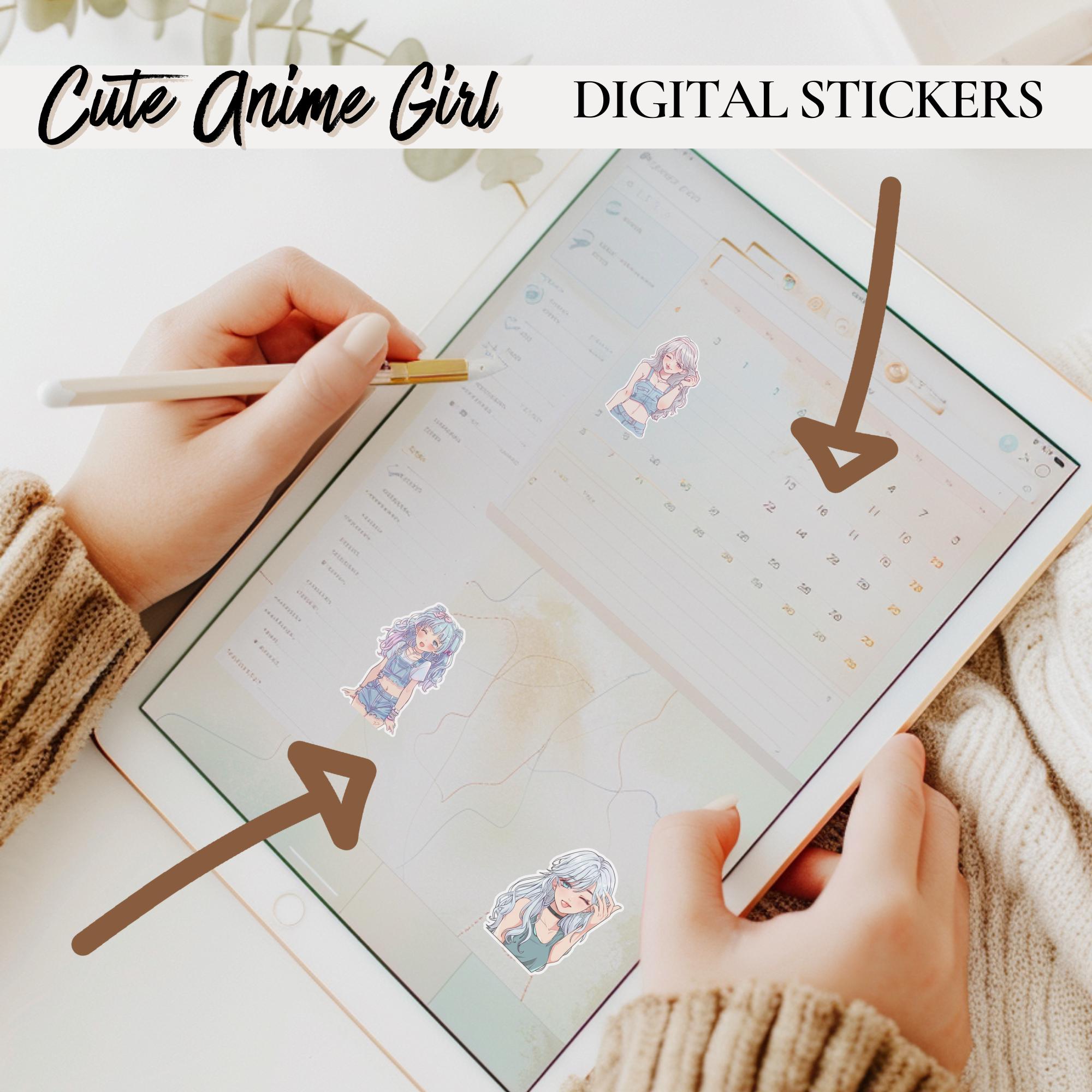 White Anime Girl Stickers Kawaii Anime Girl Stickers Instant Download ...