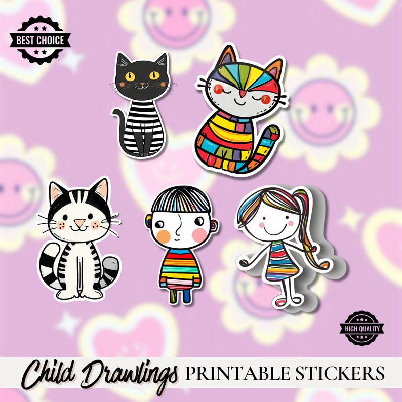 Child Drawing Stickers - Drawing Stickers - Digital Download Sticker ...
