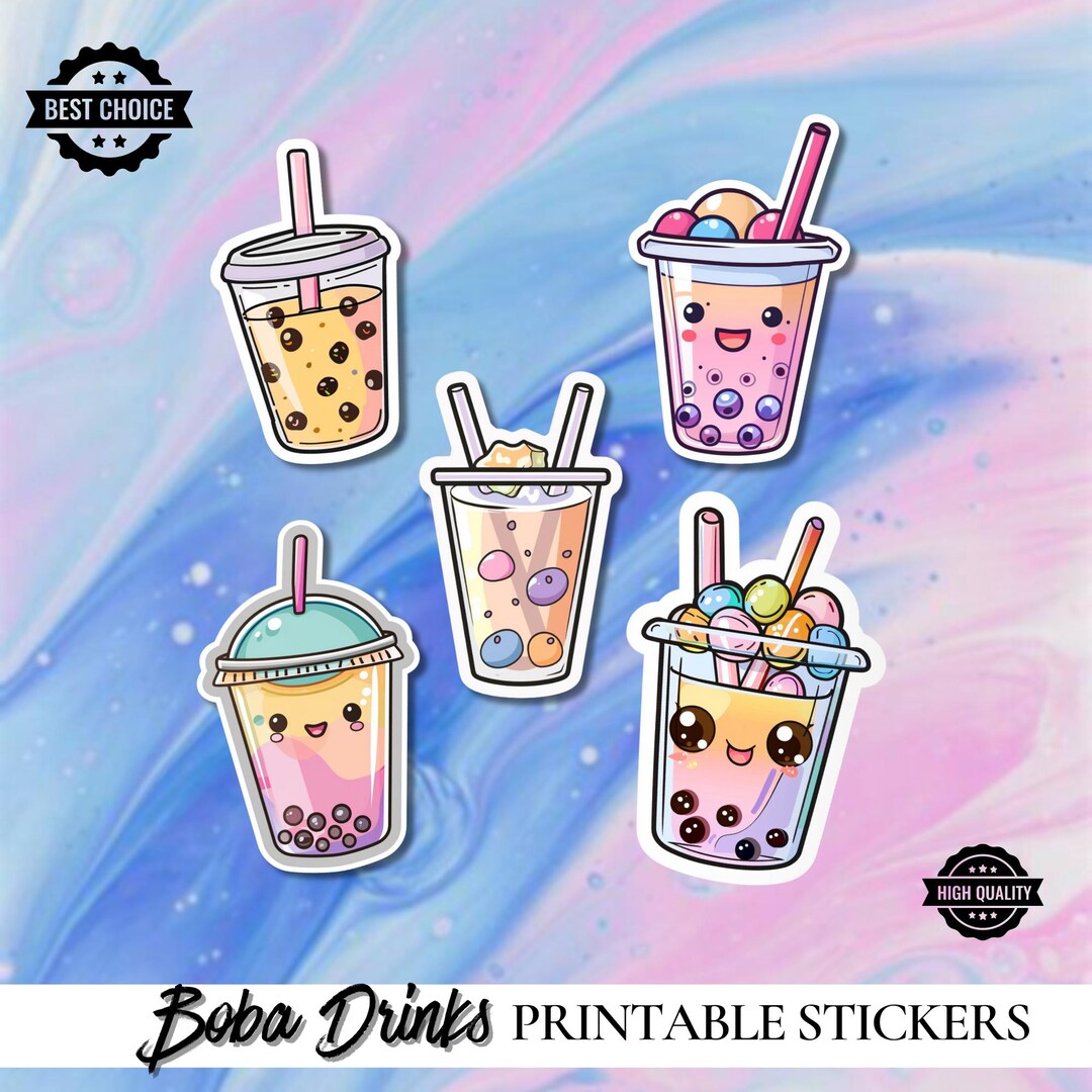 5 Boba Tea Stickers - 5 Sets of Stickers - Cute Printable Stickers ...
