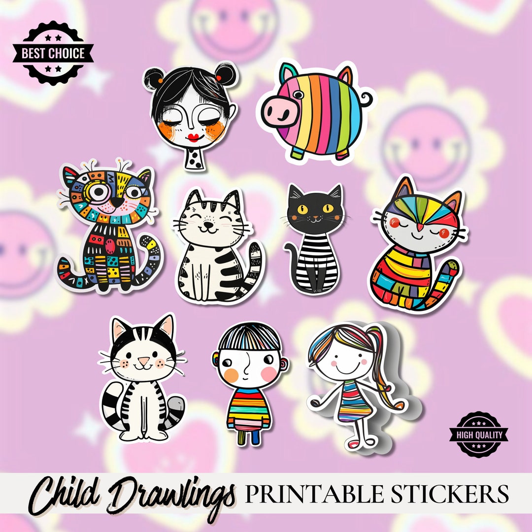 Child Drawing Stickers - Drawing Stickers - Digital Download Sticker ...