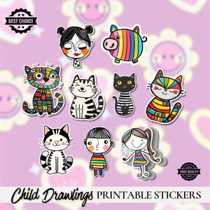 Child Drawing Stickers - Drawing Stickers - Digital Download Sticker ...