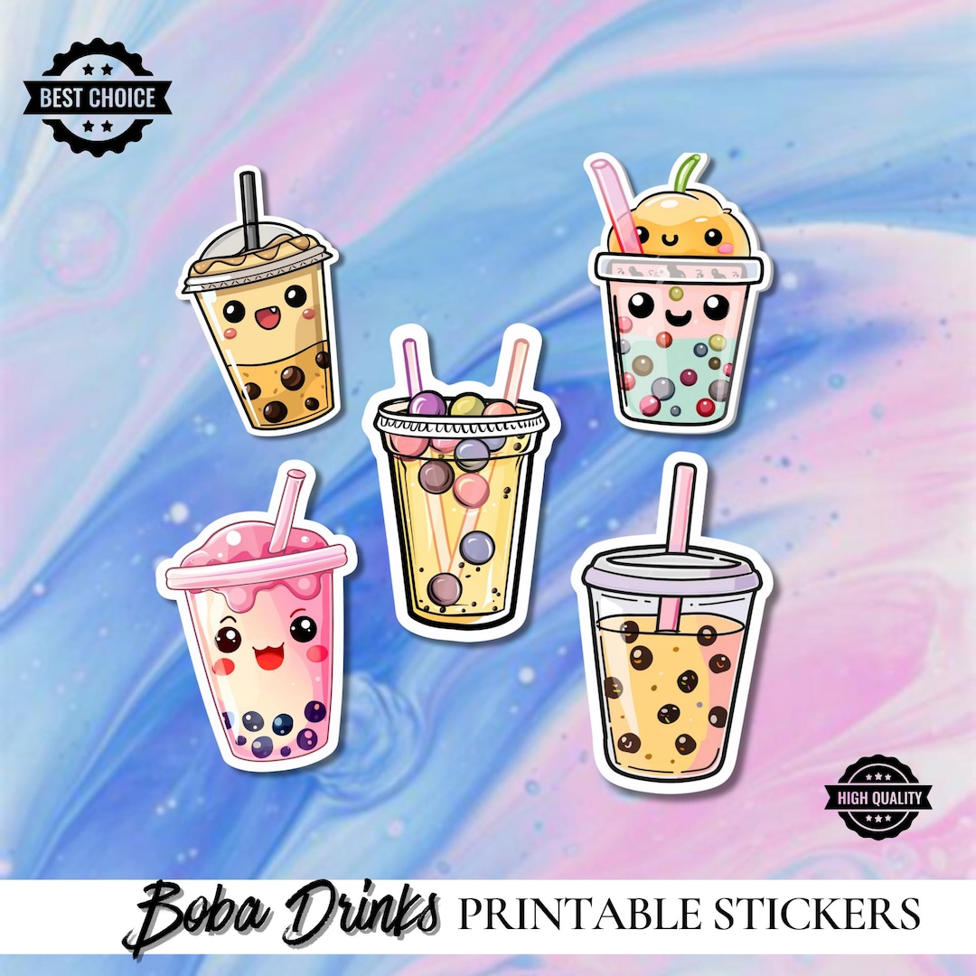 Boba Tea Printable Stickers - 5 Sets of Stickers - Cute Boba Lover ...