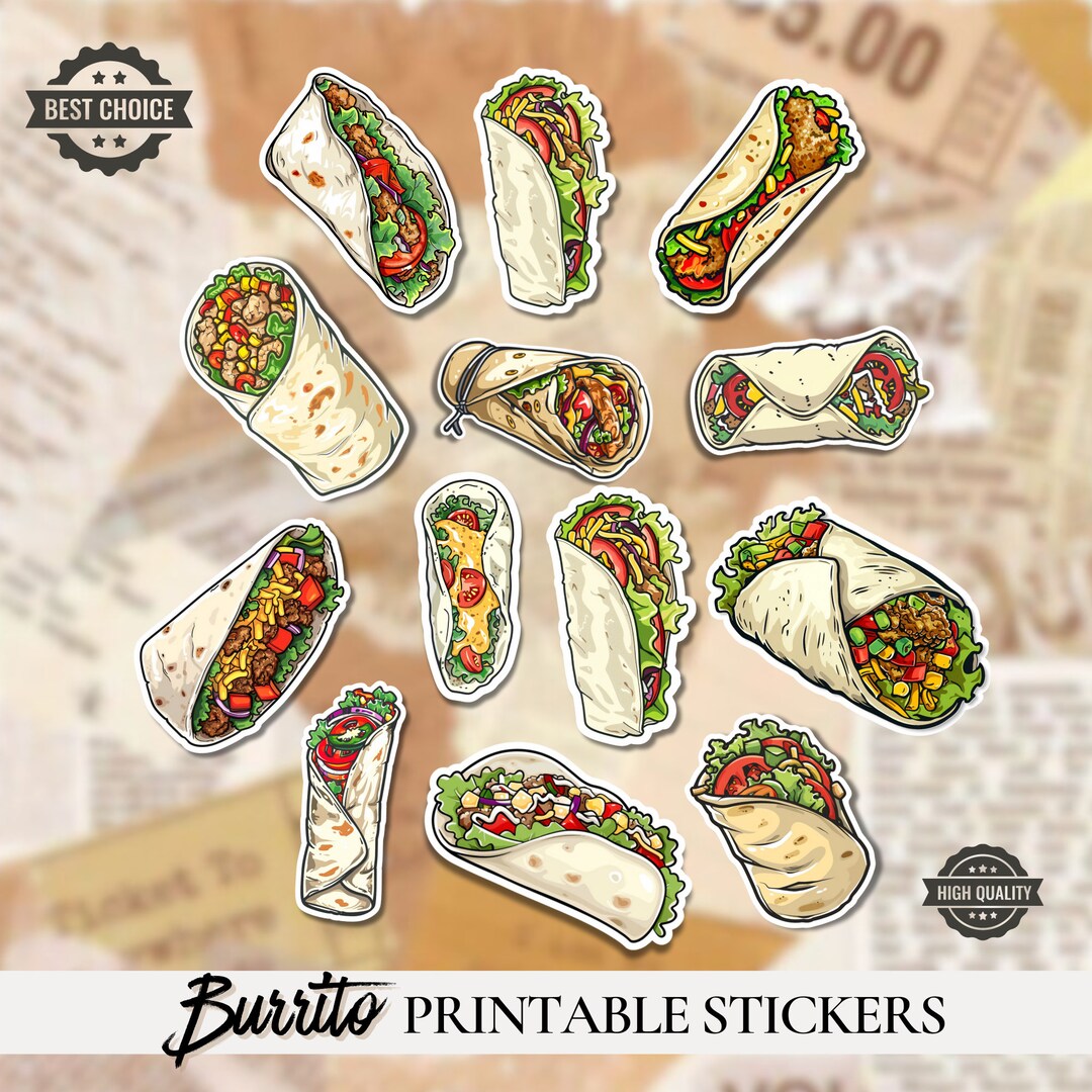 Printable Burritos Stickers - Fast Food Lover Sticker - Digital ...