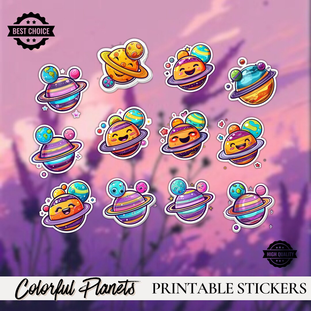 Colorful Planet Stickers - Laptop Printable Stickers - Digital Stickers ...