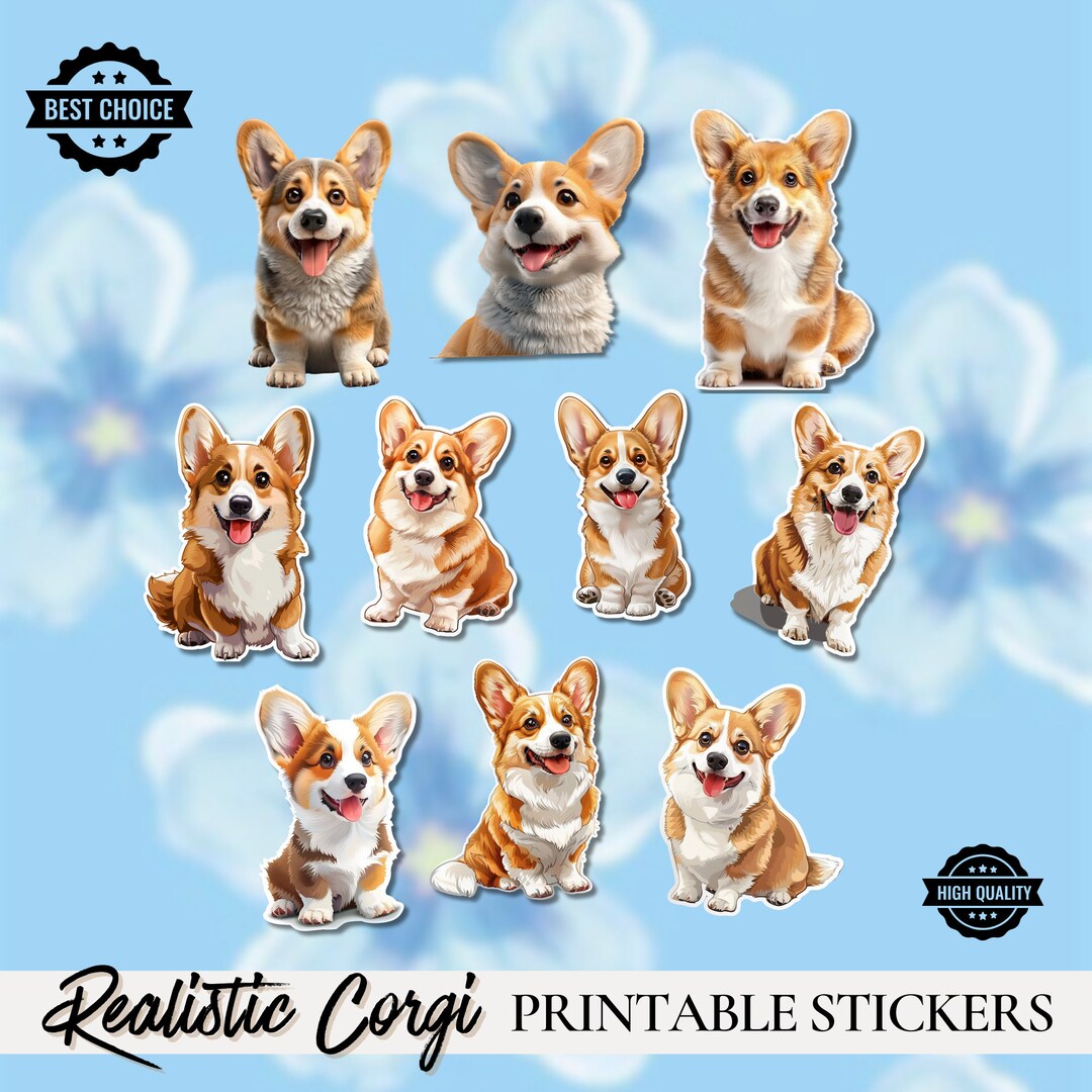 Realistic Corgi Dog Stickers - Animal Lover Stickeers - Realistic Corgi ...