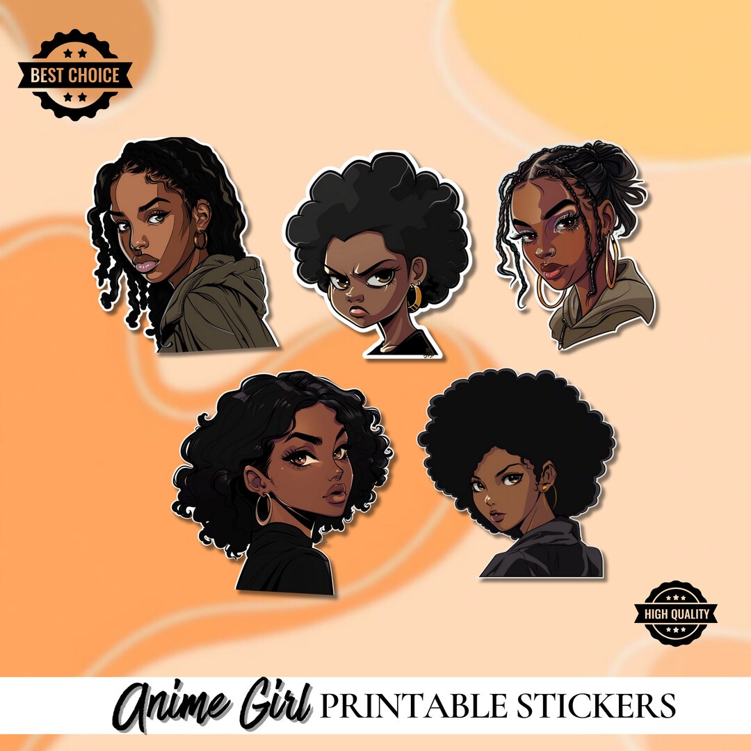 Angry Anime Girl Stickers Set - Black Girls Clipart - 5 Sets of ...