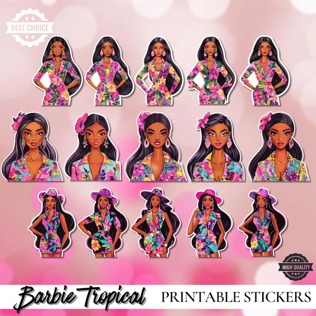 Tropical Barbie Stickers Digital Stickers Printable Barbie Stickers ...