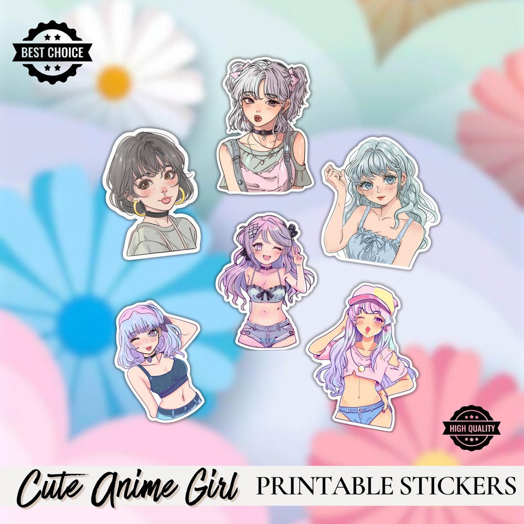 Digital Anime Girl Stickers - Cute Anime Girl Stickers - White Girl ...