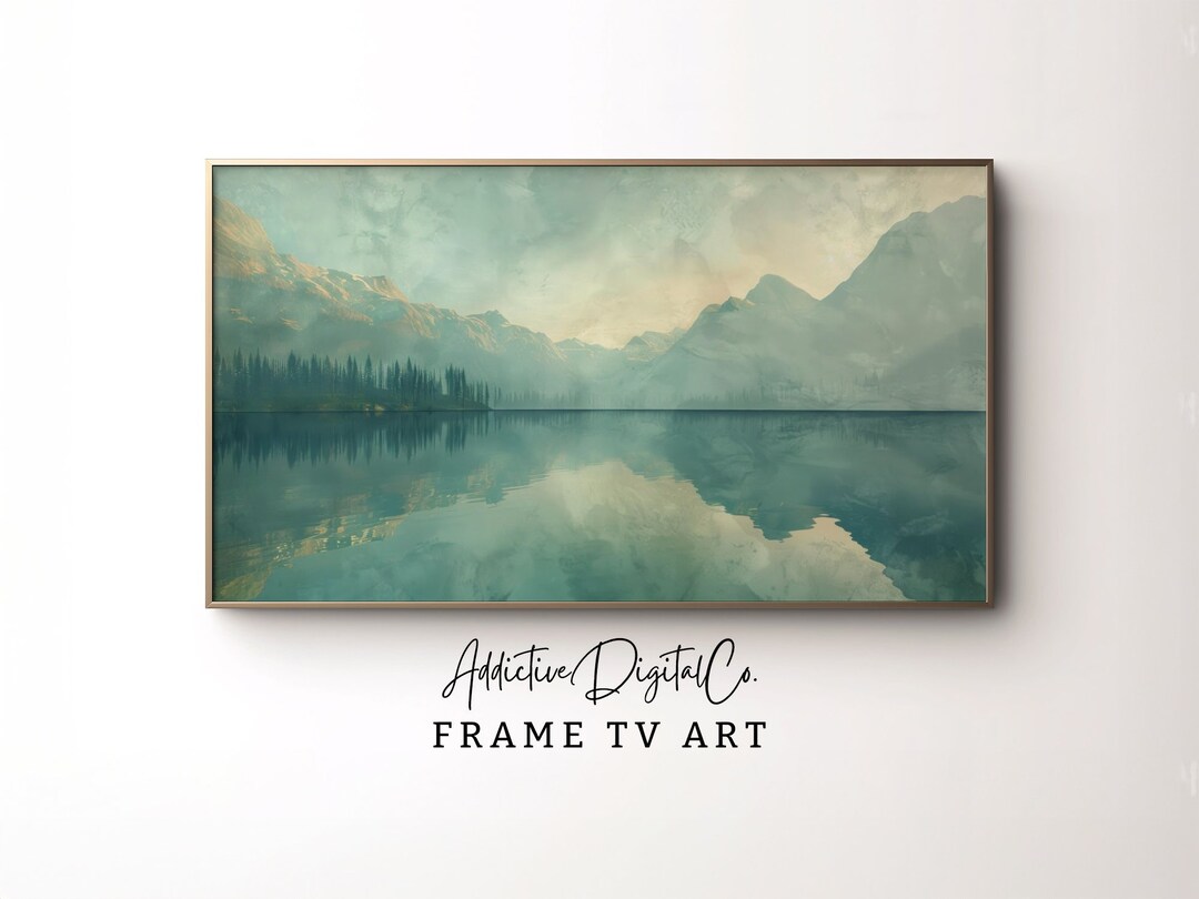 Misty Mountain Lake Frame Tv Art, Serene Nature Tv Decor, Green ...