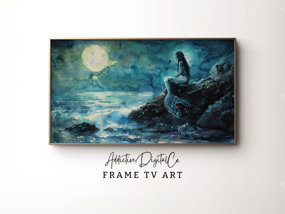 Watercolor Ghost Mermaid Moonlight Frame Tv Art, Spooky Celestial Ocean ...