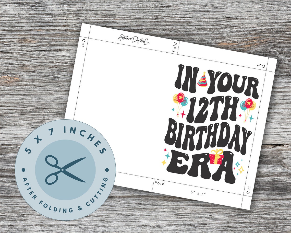 In Your 12th Birthday Era Printable Card, Colorful Celebration Party ...