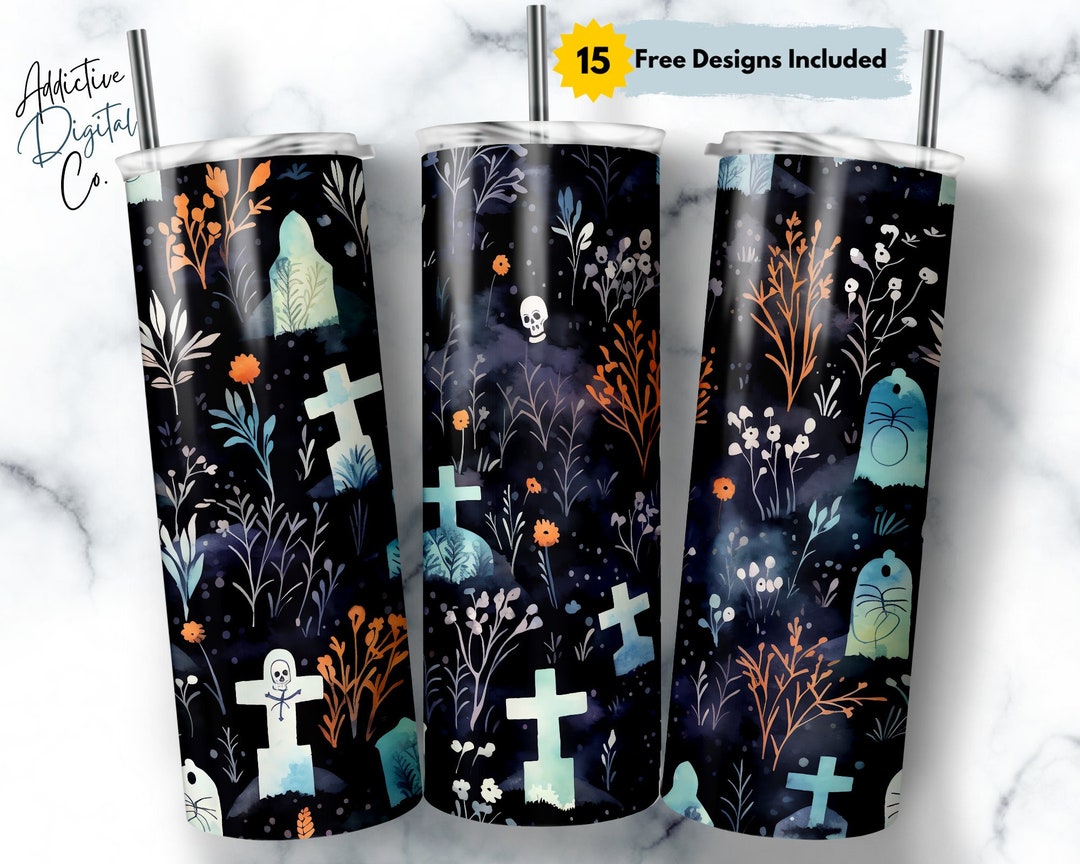 Halloween Graveyard Pattern 20 Oz Skinny Tumbler Sublimation Halloween ...