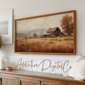 Rustic Farmhouse Barn Frame Tv Art, Autumn Countryside Tv Decor, Orange ...