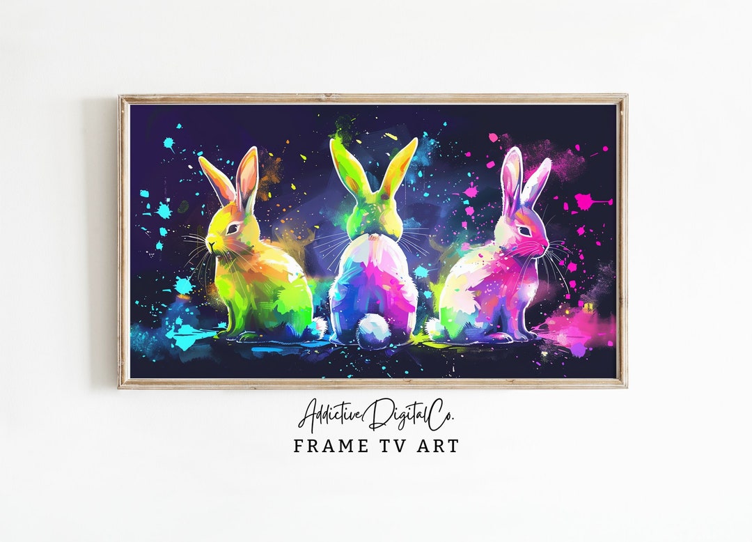 Easter Bunny Frame Tv Art, Colorful Rabbit Art Tv Decor, Springtime Tv ...