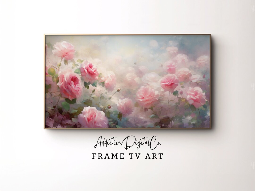 Impressionist Pink Roses Frame Tv Art, Spring Garden Tv Decor, Pastel ...