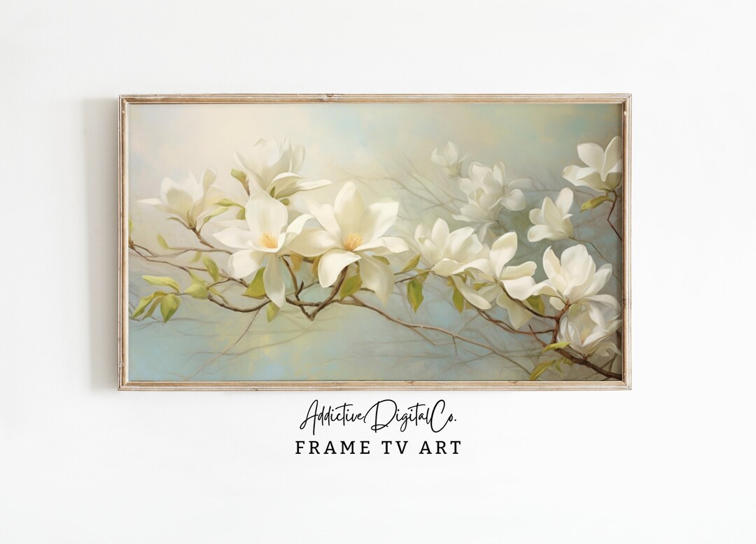 Soft Floral Magnolia Frame Tv Art, Spring Blossom Tv Decor, Pastel ...