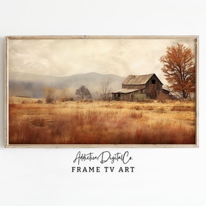 Rustic Farmhouse Barn Frame Tv Art, Autumn Countryside Tv Decor, Orange ...