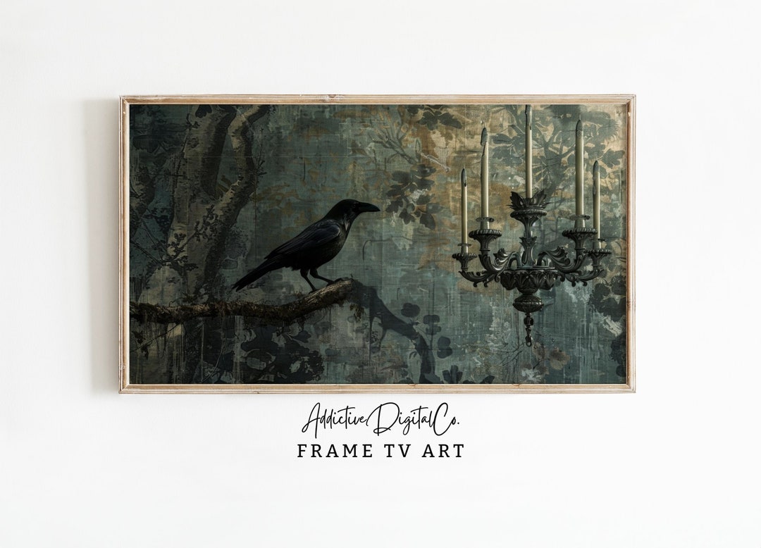 Gothic Raven Frame TV Art, Mysterious Dark Decor, Black Digital Bird Tv ...