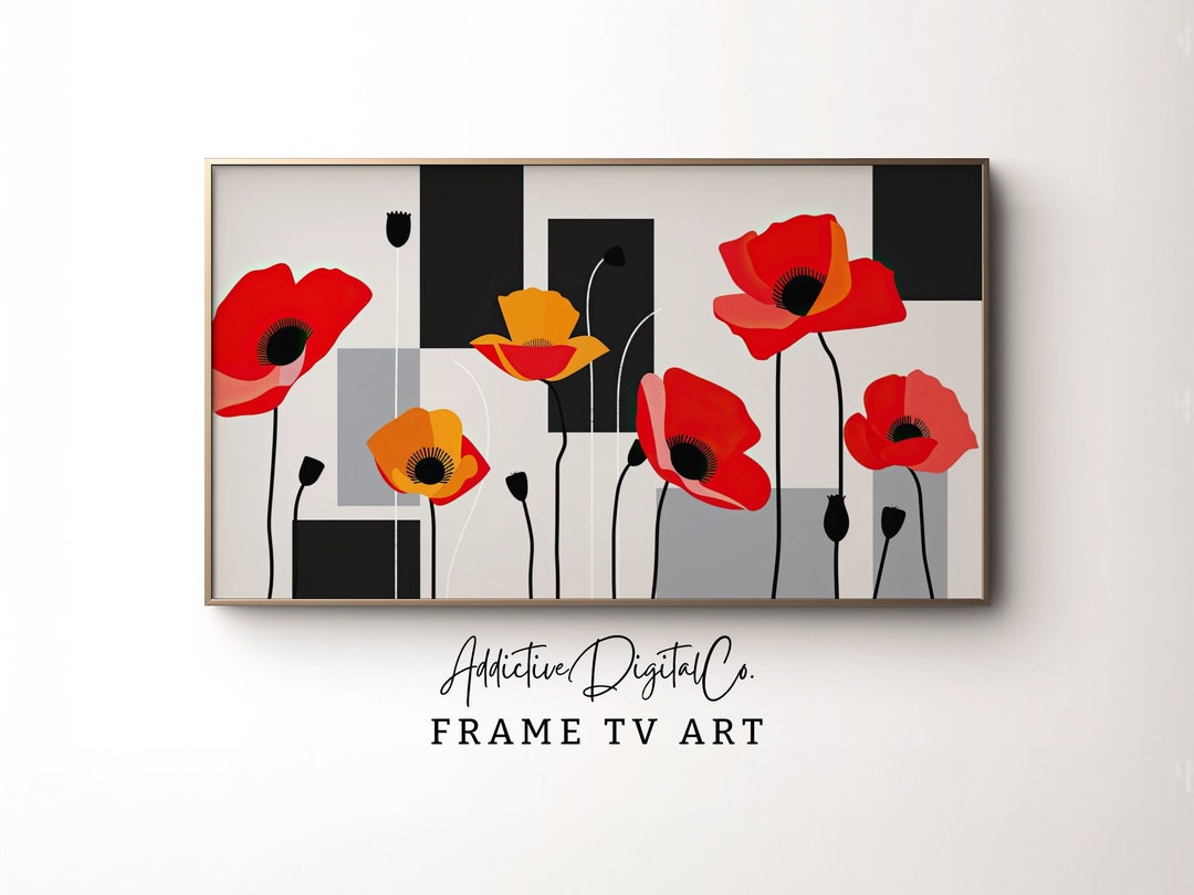 Modern Poppy Flower Frame Tv Art, Spring Floral Tv Decor, Bright ...