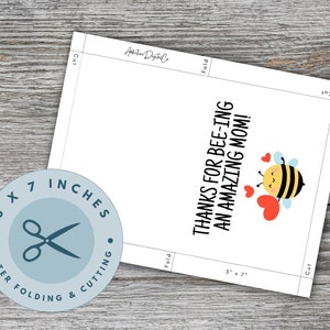 Printable Mother's Day Card 5x7, Cute Bee Lover Theme, Thanks for Bee ...
