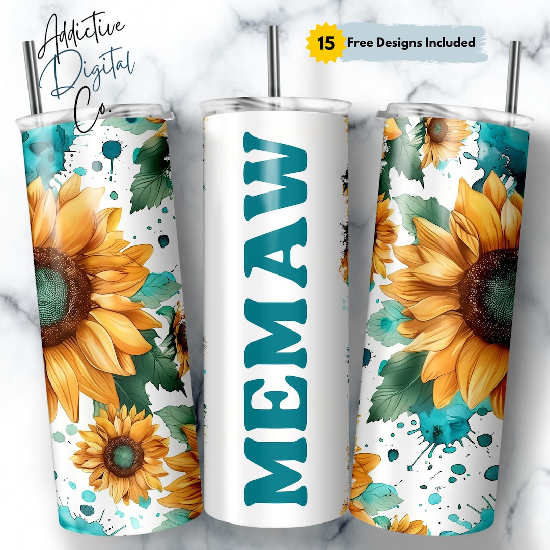 Memaw Tumbler Wrap, Sunflower Floral Grandma Seamless Sublimation ...