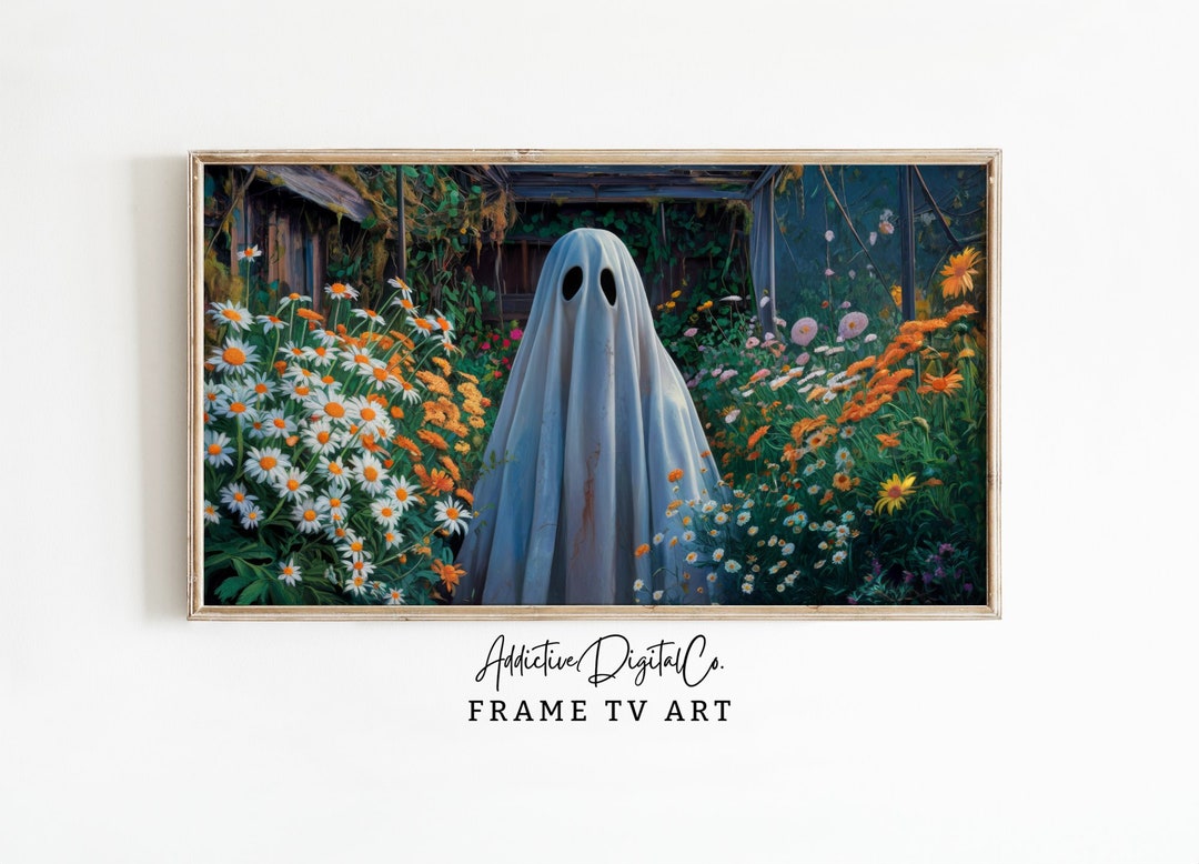 Whimsical Ghostly Figure Frame Tv Art, Spooky Garden Tv Decor, Colorful ...