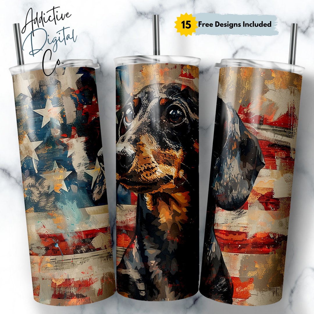 Dachshund Dog Tumbler Wrap PNG, Patriotic 20oz Skinny Tumbler Design ...
