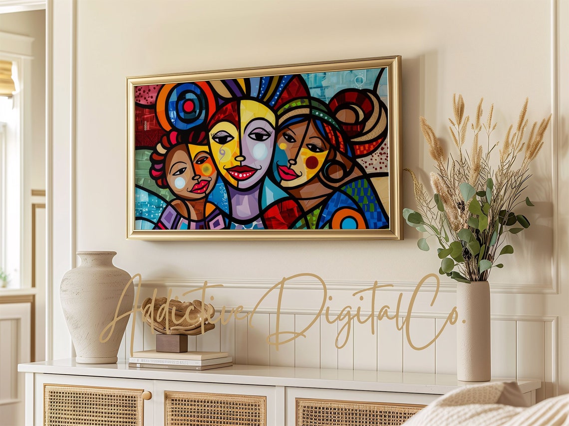 Colorful Abstract Black Family Frame Tv Art, Mother's Day Art Tv Decor ...