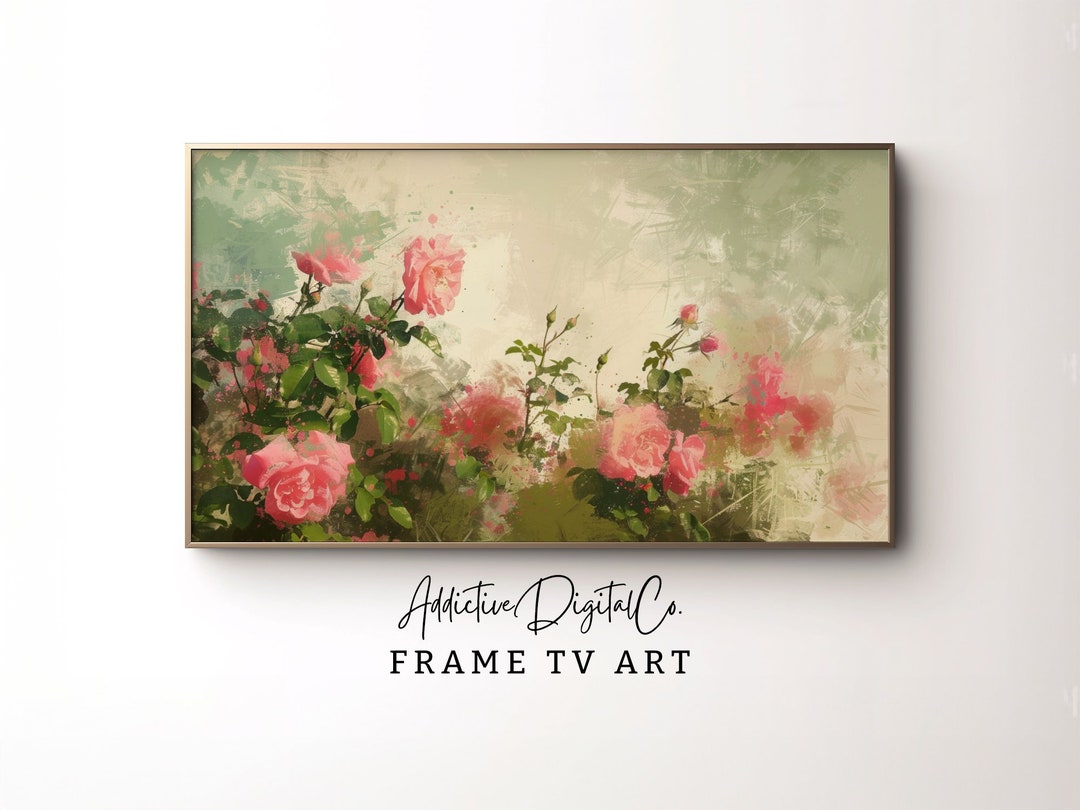 Romantic Floral Frame Tv Art, Spring Blossom Tv Decor, Pink Watercolor ...