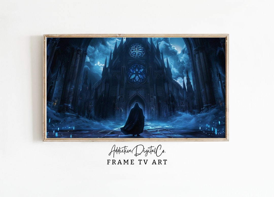 Gothic Cathedral Frame Tv Art, Dark Fantasy Tv Decor, Blue Digital ...