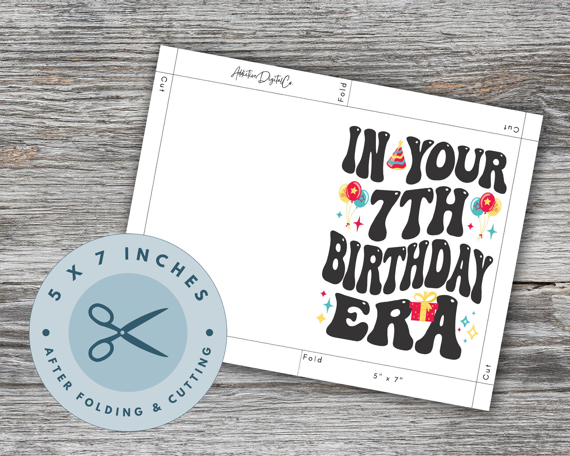 In Your 7th Birthday Era Printable Card, Fun Kids Party Printable 5x7 ...