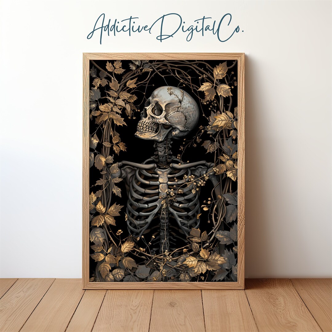 Skeleton Portrait, Dark Academia Gothic Decor, Vintage Botanical ...