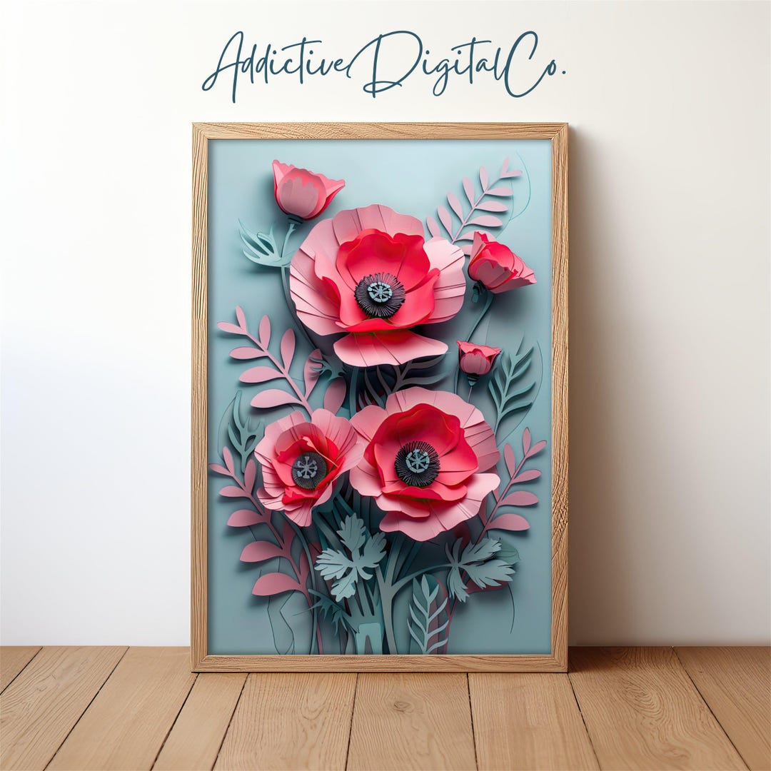 Poppies Printable Wall Art, Paper Craft Style, Botanical Floral Artwork ...