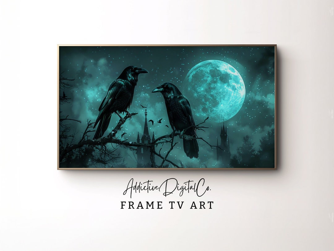 Gothic Raven Night Scene Frame Tv Art, Halloween Moonlight Tv Decor ...
