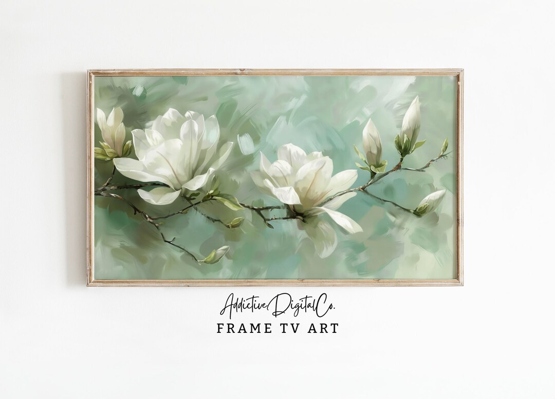 Floral Spring Magnolia Frame Tv Art, Easter Serene Tv Decor, Soft Green ...